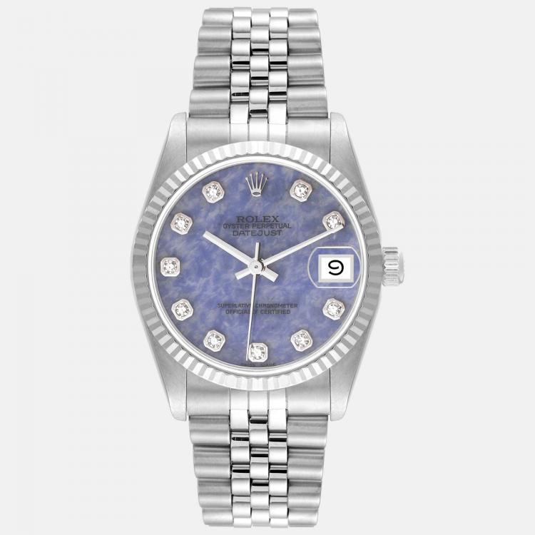 Rolex Datejust Midsize Steel White Gold Sodalite Stone Diamond Dial ...