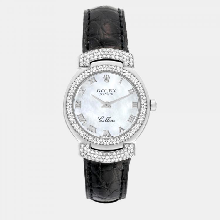 Rolex Cellini Cellissima White Gold MOP Dial Diamond Ladies Watch 6673 ...