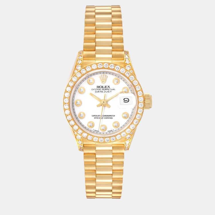 Rolex President Yellow Gold While Pinball Diamond Dial Watch 69158 ...