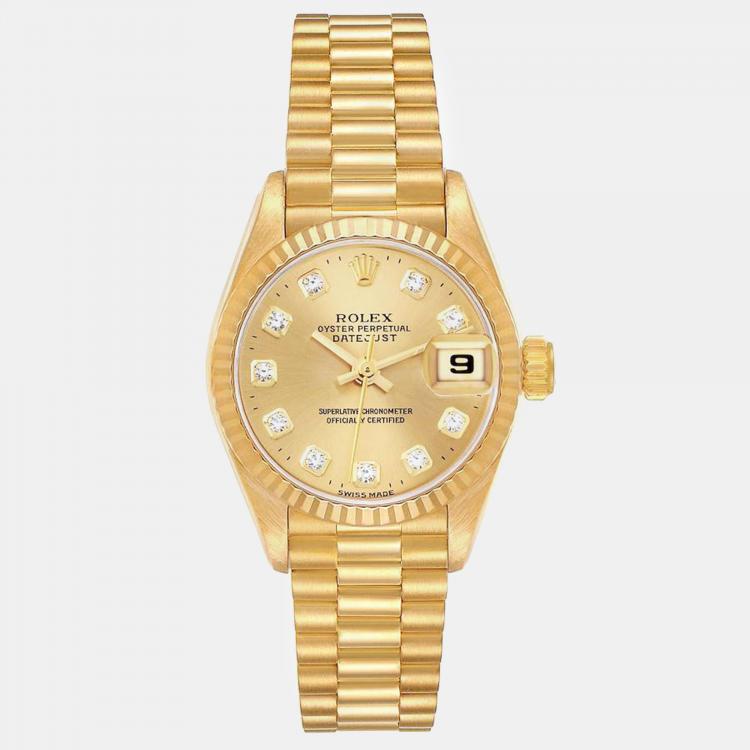 Rolex Datejust President Diamond Dial Yellow Gold Ladies Watch 26 mm ...