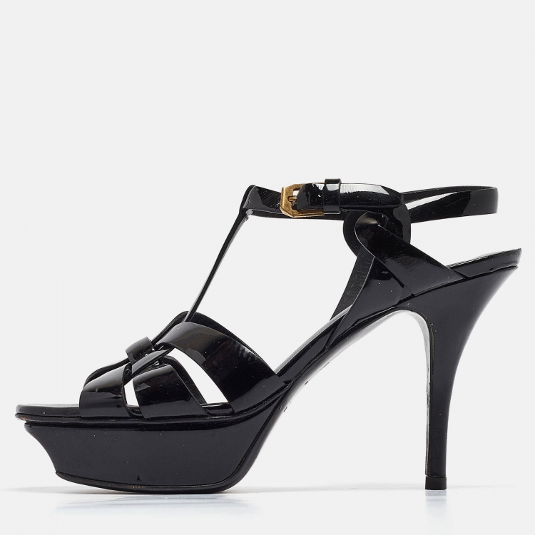 Saint Laurent Black Patent Leather Tribute Sandals Size 36 Saint ...