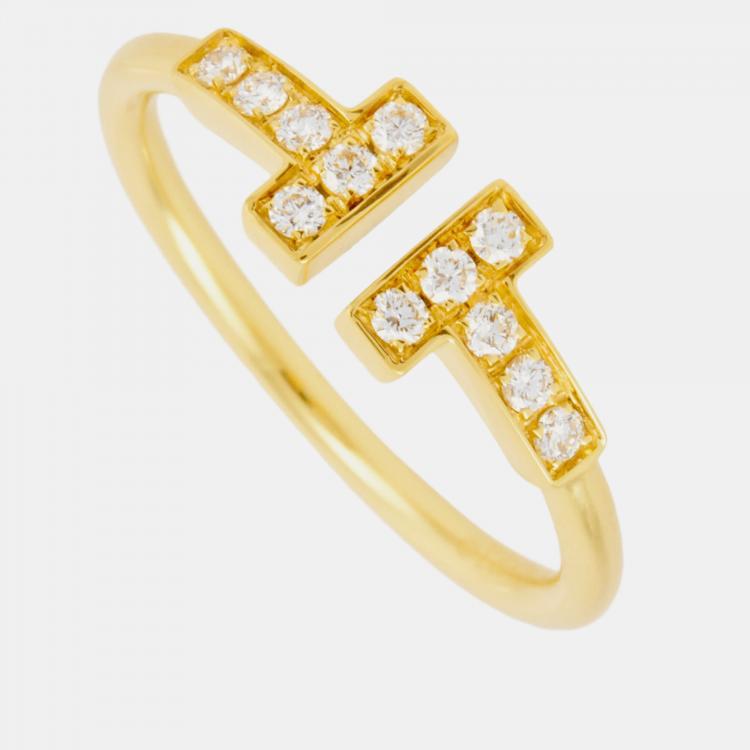 Tiffany & Co. 18K Yellow Gold and Diamond T Wire Band Ring EU 52 ...