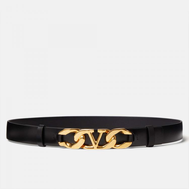 Valentino Black Leather VLogo Chain Buckle Belt 70 CM Valentino | The ...