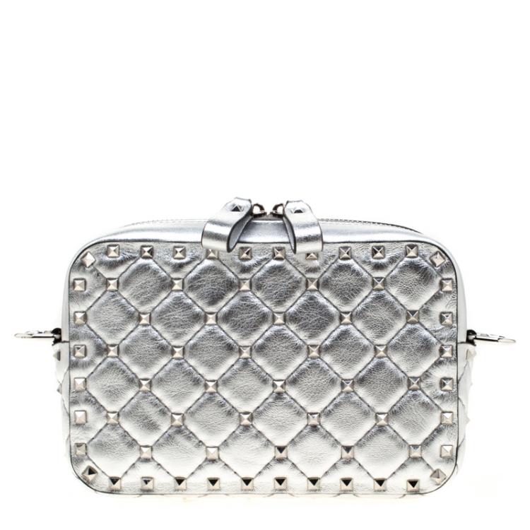 Valentino Silver Soft Leather Rockstud Spike Crossbody Bag Valentino ...