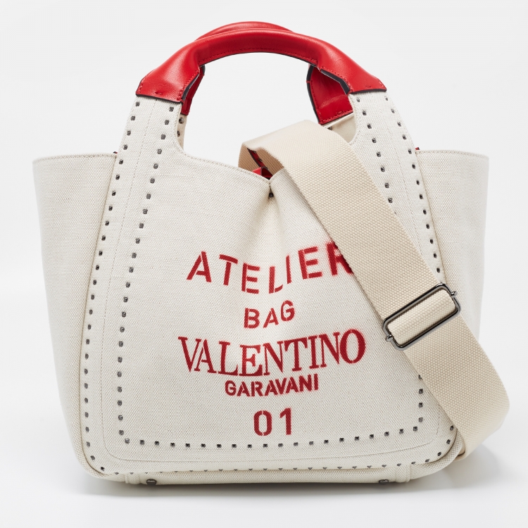 Valentino NaturaRed Canvas Medium 01 Metal Stitch Edition Atelier Tote ...