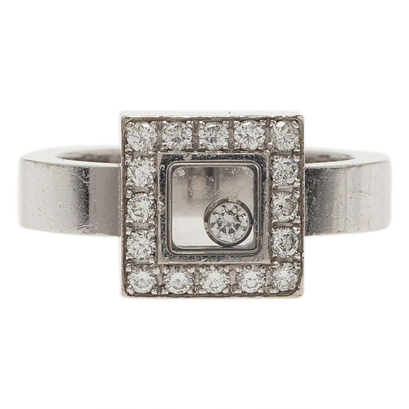 Chopard Happy Diamonds Icon Diamond White Gold Square Ring Size 52 ...