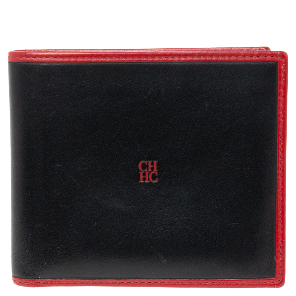 Carolina Herrera Black/Red Leather Bifold Compact Wallet Carolina ...