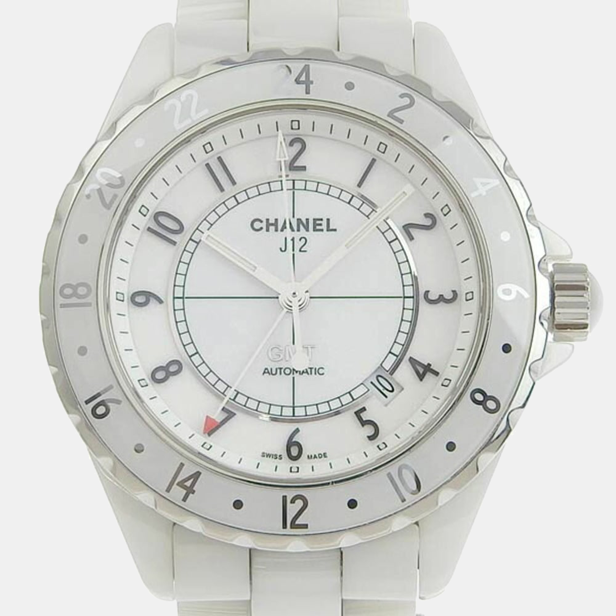 Pre-owned Chanel White Ceramic J12 Gmt H2126 Automatic Men's Wristwatch ...