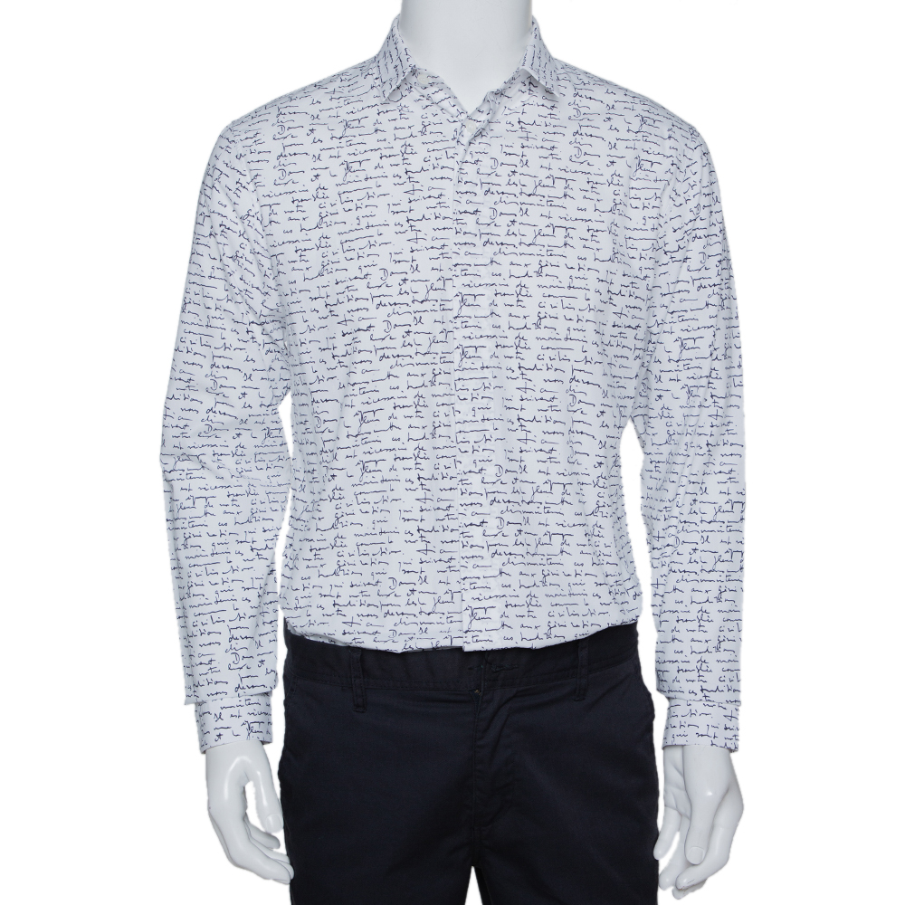 Dior Homme White Handwriting Print Cotton Long Sleeve Shirt M Dior | TLC