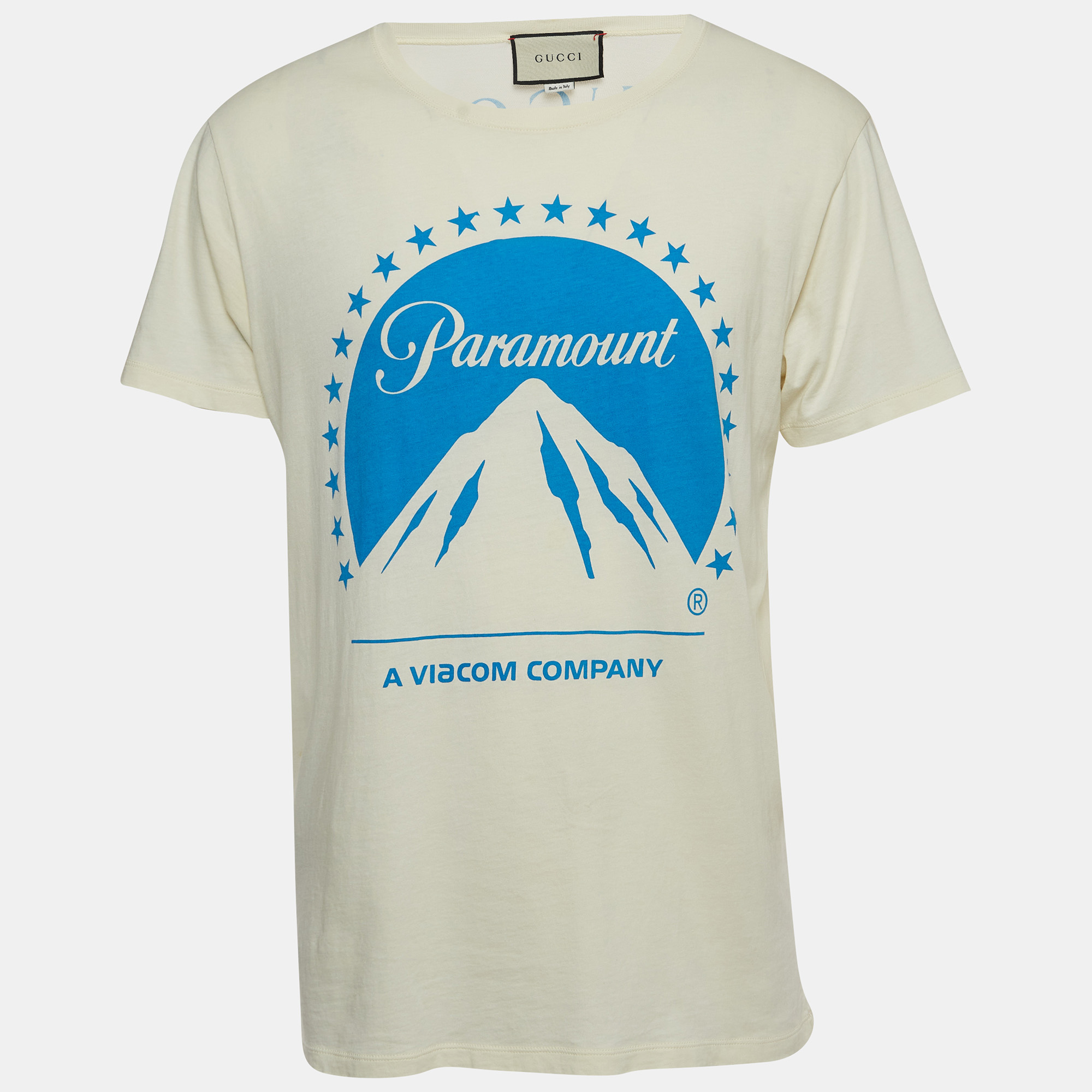Gucci Cream Paramount Pictures Print Cotton Crew Neck T-Shirt M Gucci ...