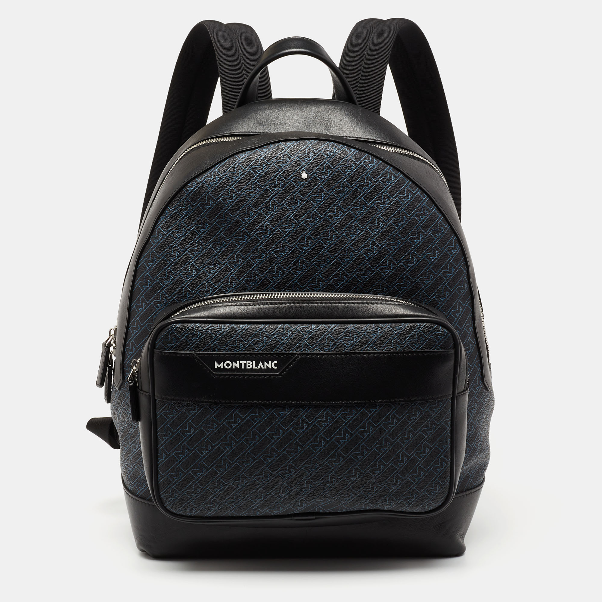 Pre-owned Montblanc Blue And Black Leather And Coated Canvas M Gram ...