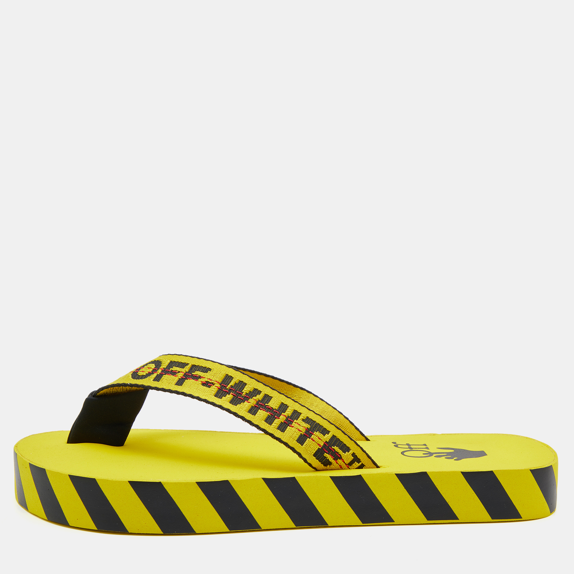 Pre-owned Off-white Off White Yellow/black Industrial Tape Logo Thong ...