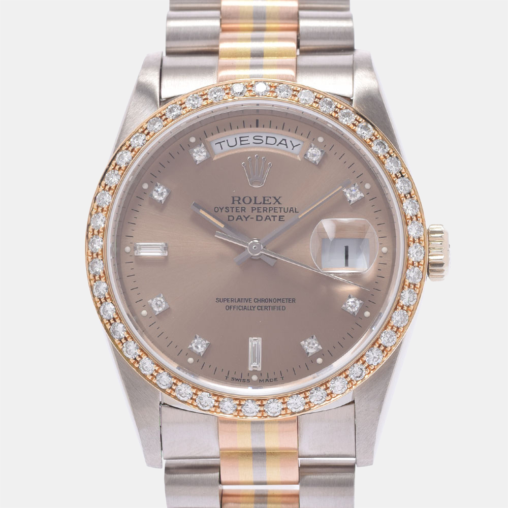 Pre-owned Rolex Copper Diamond 18k Yellow Gold And Stainless Steel Day ...