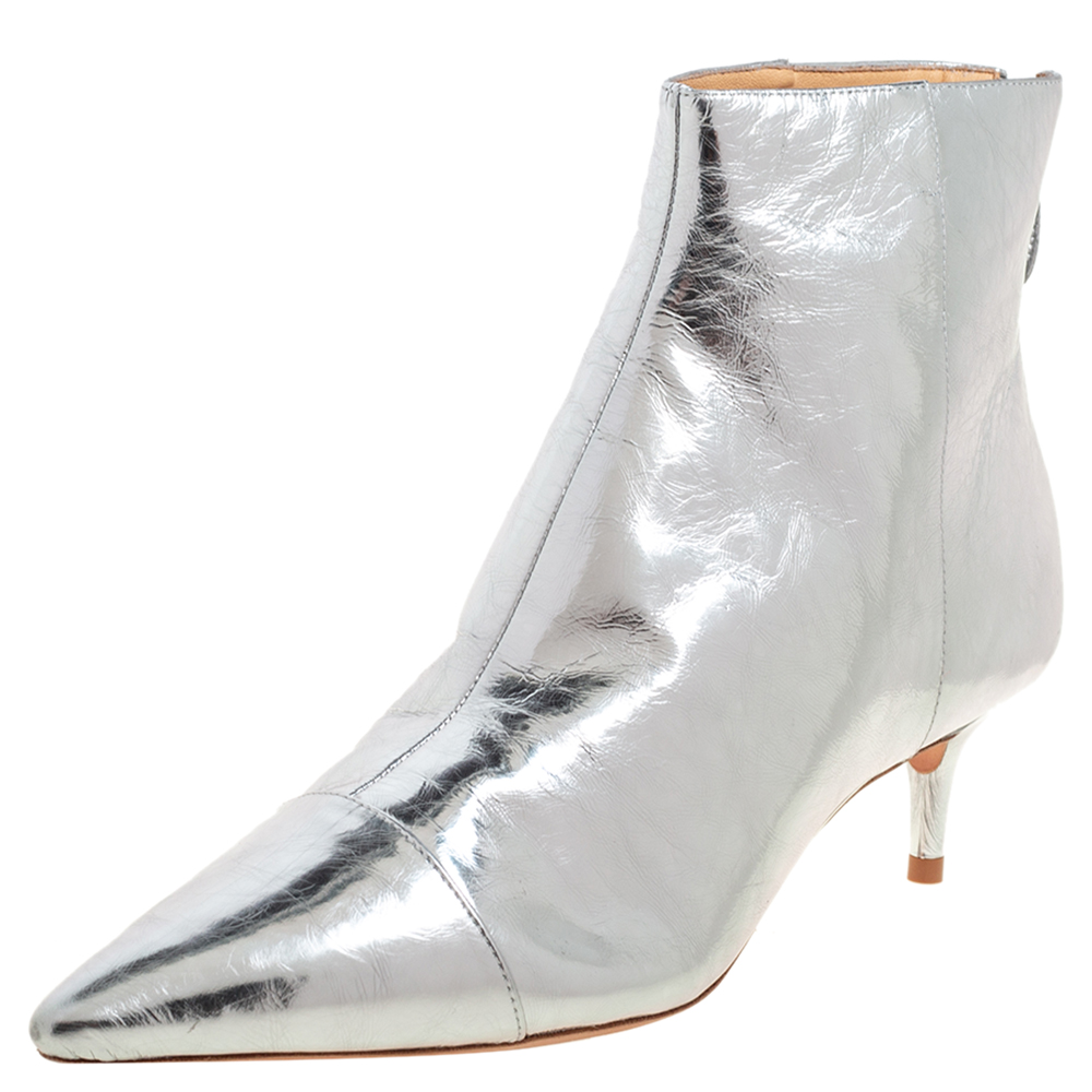 Pre-owned Alexandre Birman Silver Leather Kittie Ankle Boots Size 39 ...