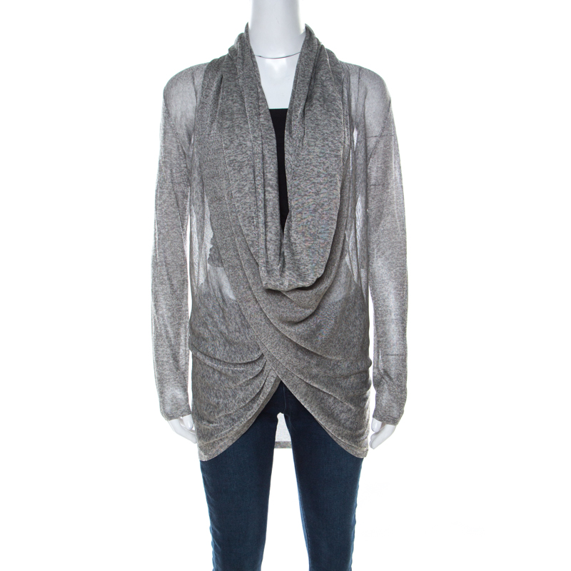 Alice + Olivia Grey Light Knit Wrap Front Draped Cardigan M Alice ...