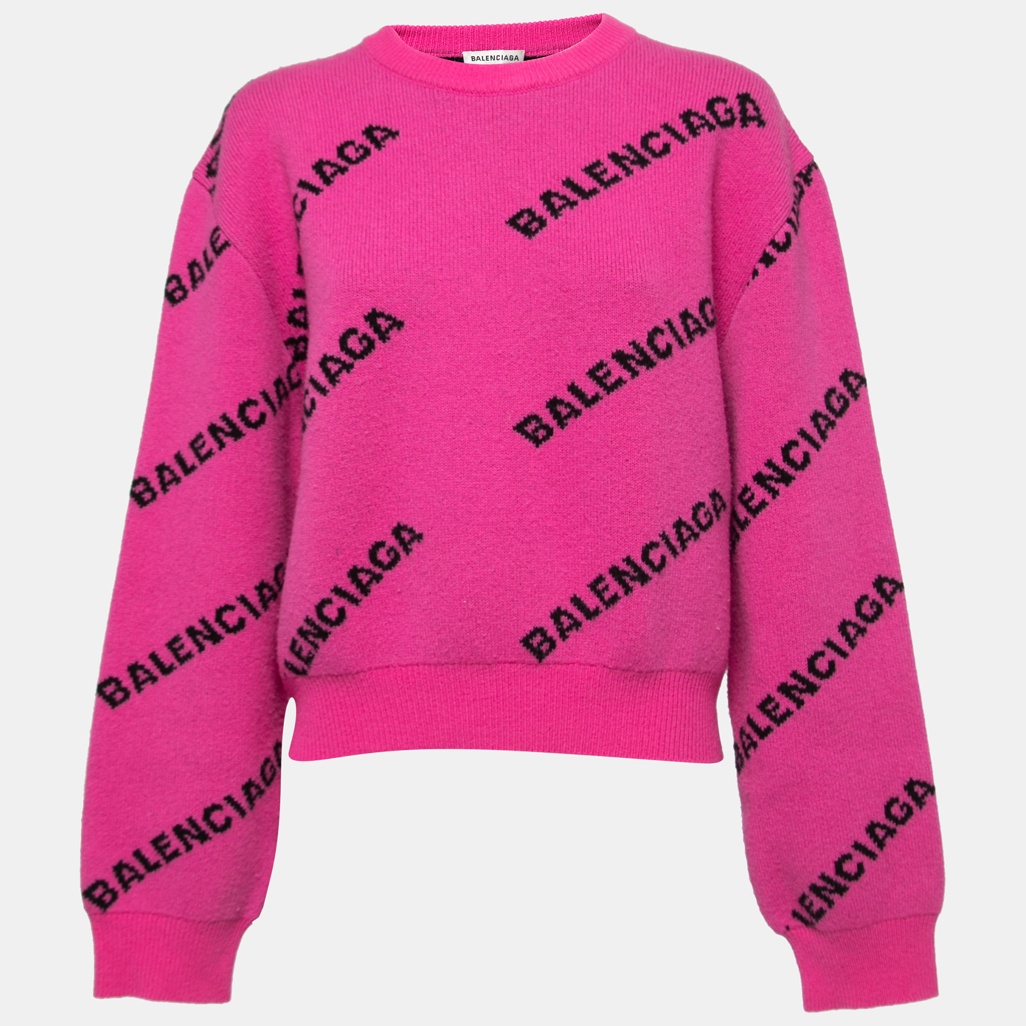 Balenciaga Pink All-Over Logo Patterned Wool Sweater M Balenciaga | The ...