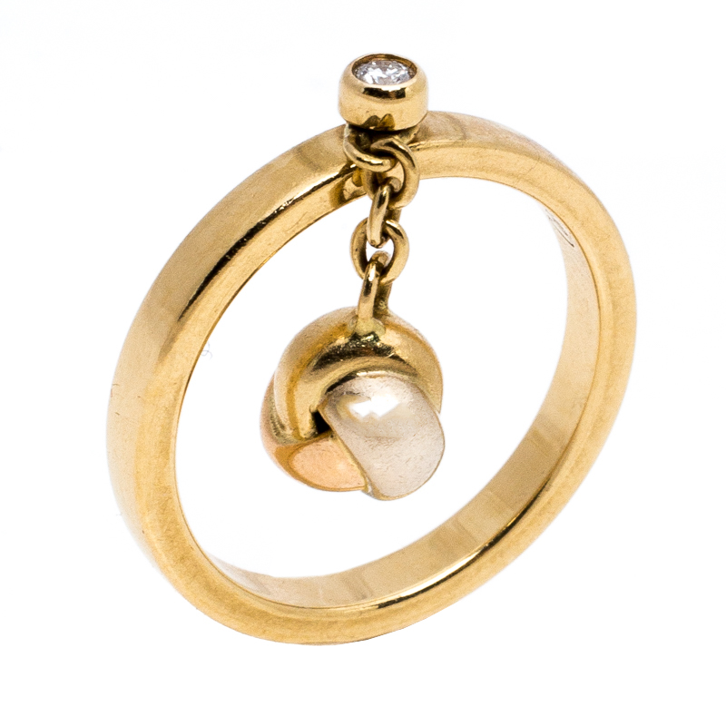Cartier Diamond Three Tone 18K Gold Trinity Knot Charm Ring Size 54 ...