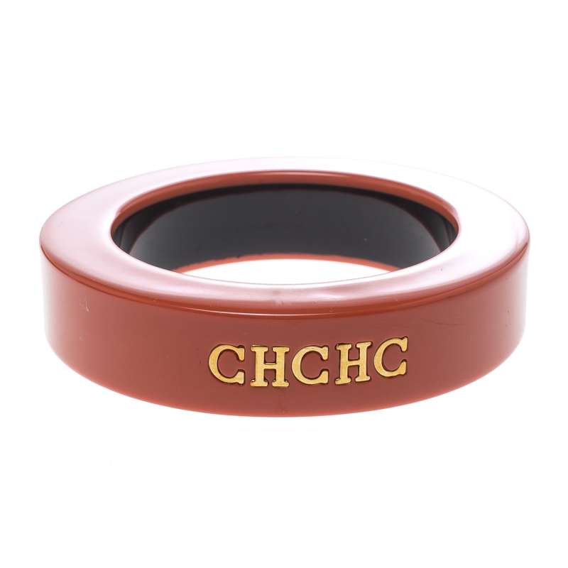 CH Carolina Herrera Orange Resin Gold Tone Wide Bangle Bracelet 21cm CH ...