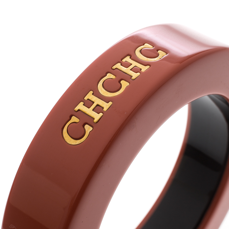 CH Carolina Herrera Orange Resin Gold Tone Wide Bangle Bracelet 21cm CH ...