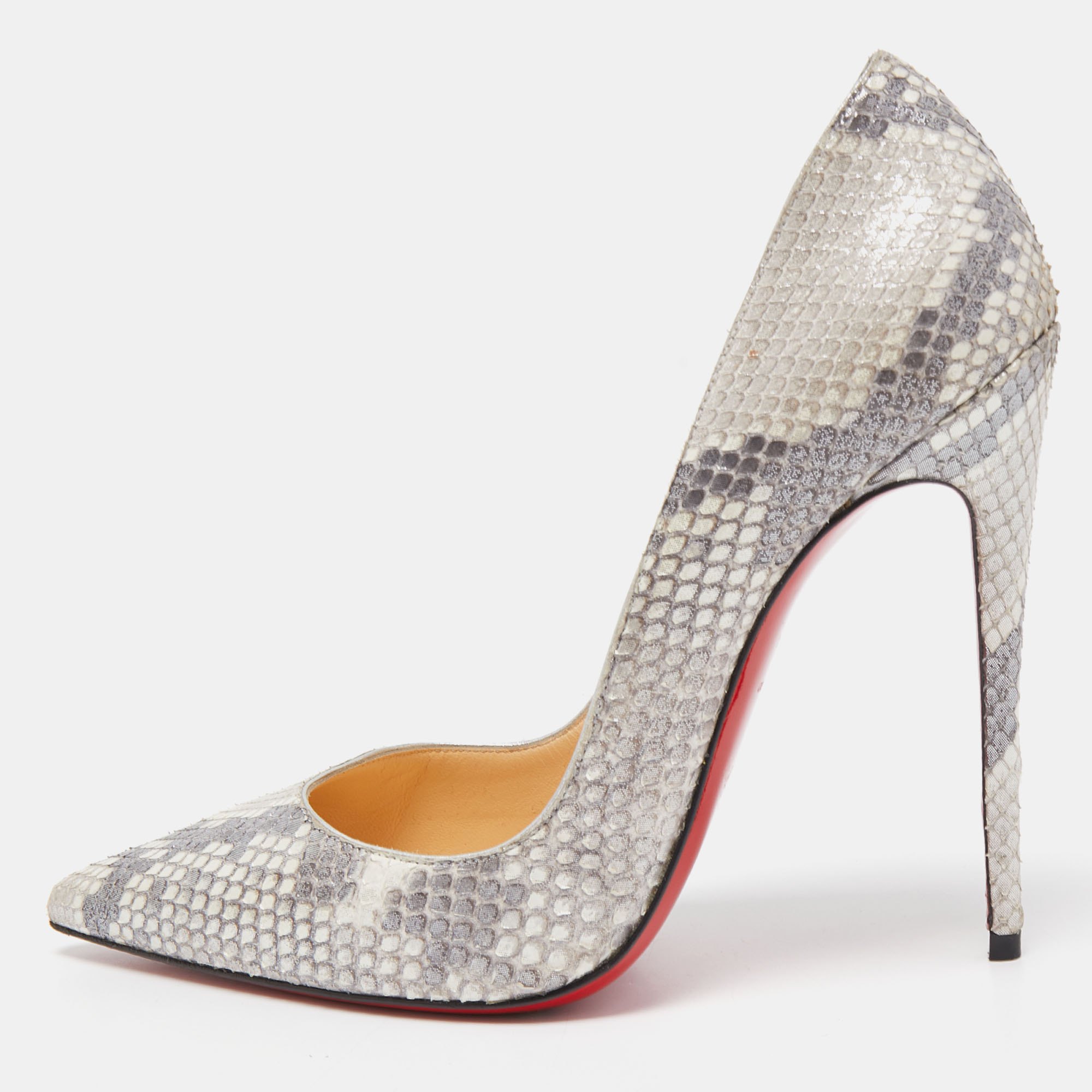 Christian Louboutin Grey/Silver Water Snake So Kate Pumps Size 38.5 ...