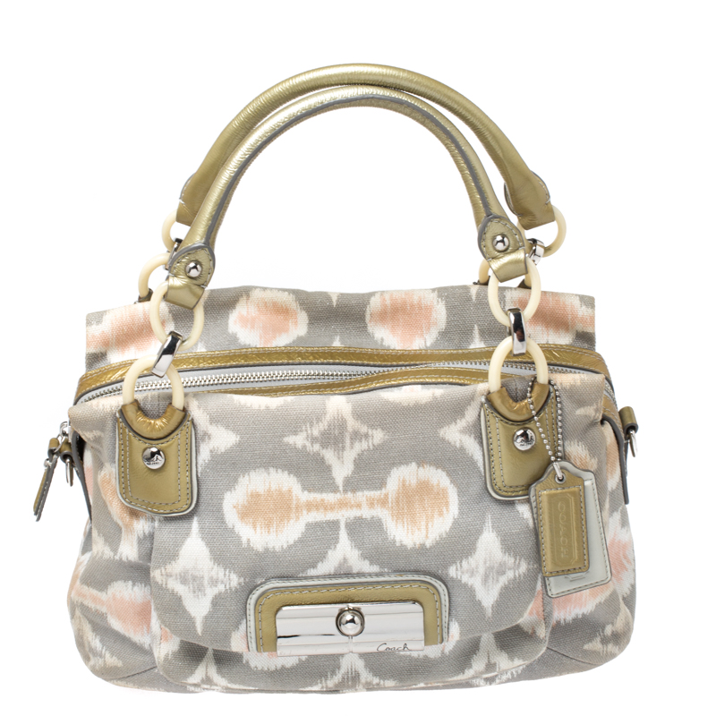 Pre-owned Coach Green/grey Ikat Signature Canvas Convertible Satchel ...