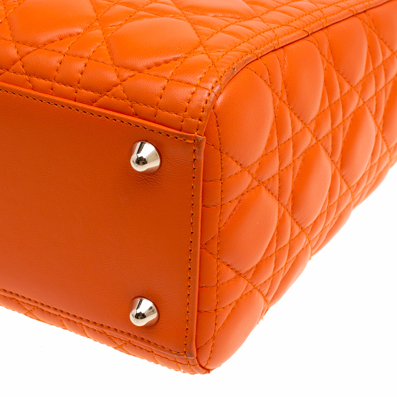 Dior Orange Leather Large Lady Dior Top Handle Bag Dior | TLC