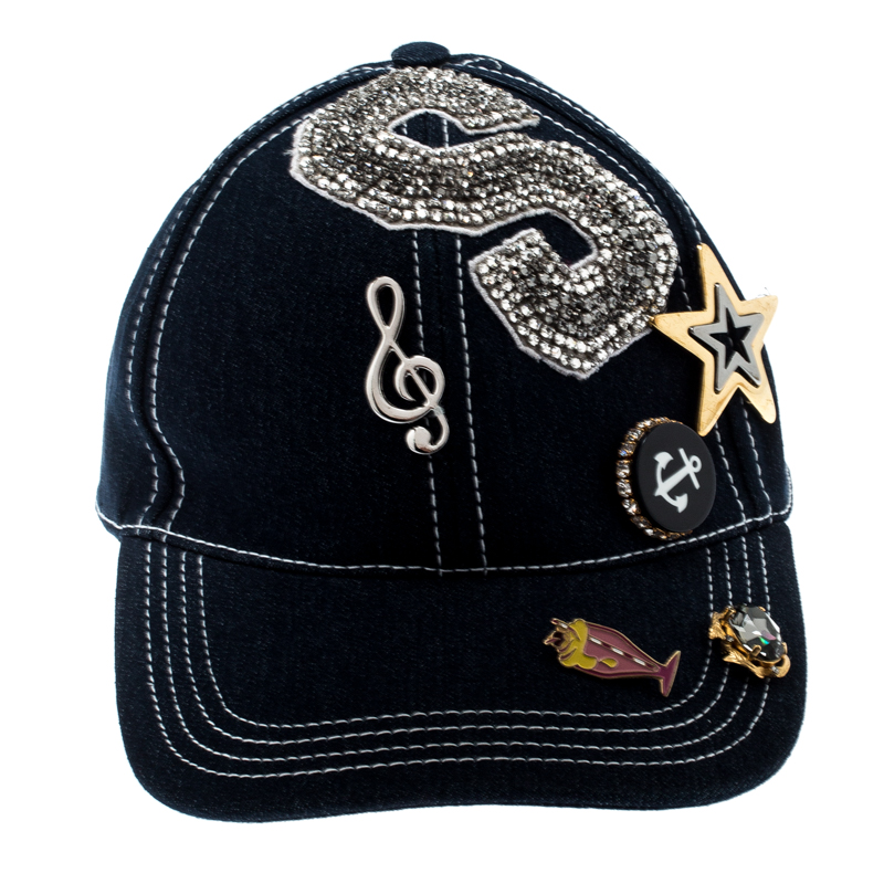 Dolce and Gabbana Indigo Denim Embellished Baseball Cap Size 59 Dolce ...