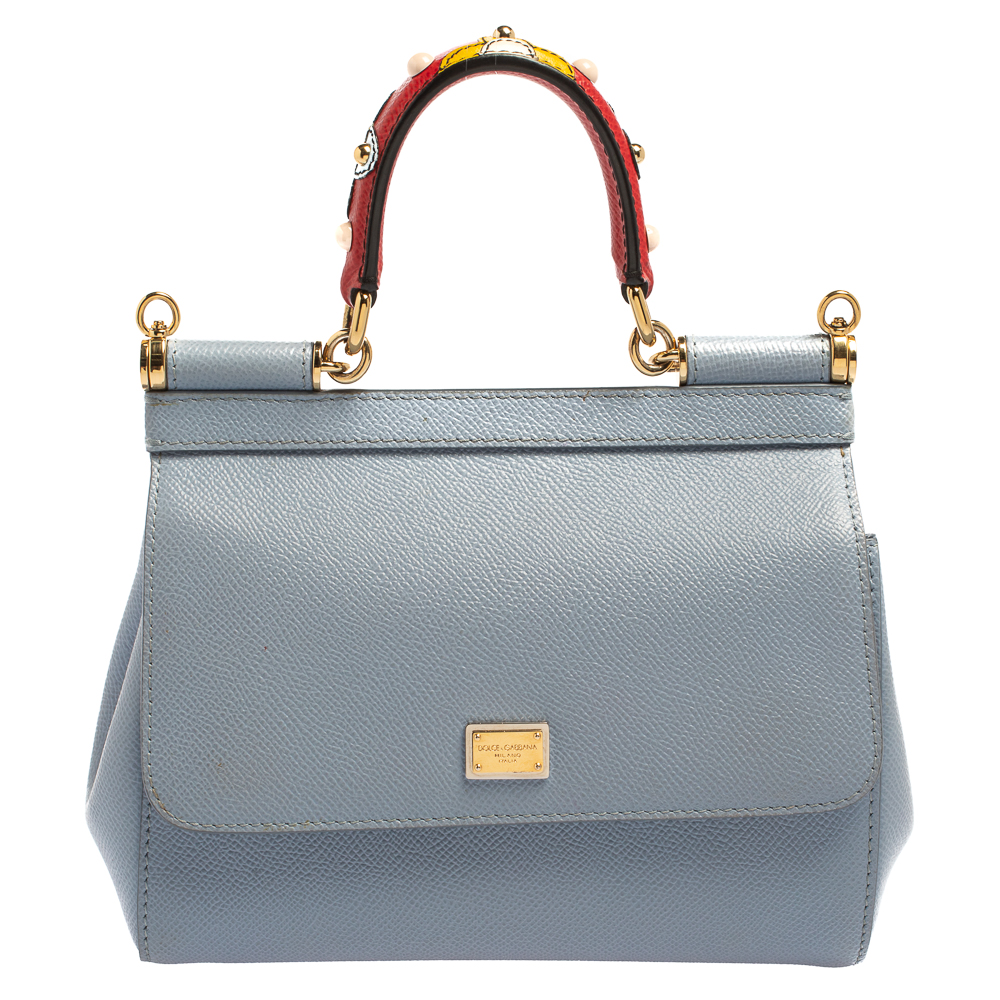 Pre-owned Dolce & Gabbana Powder Blue Embellished Leather Small Miss ...