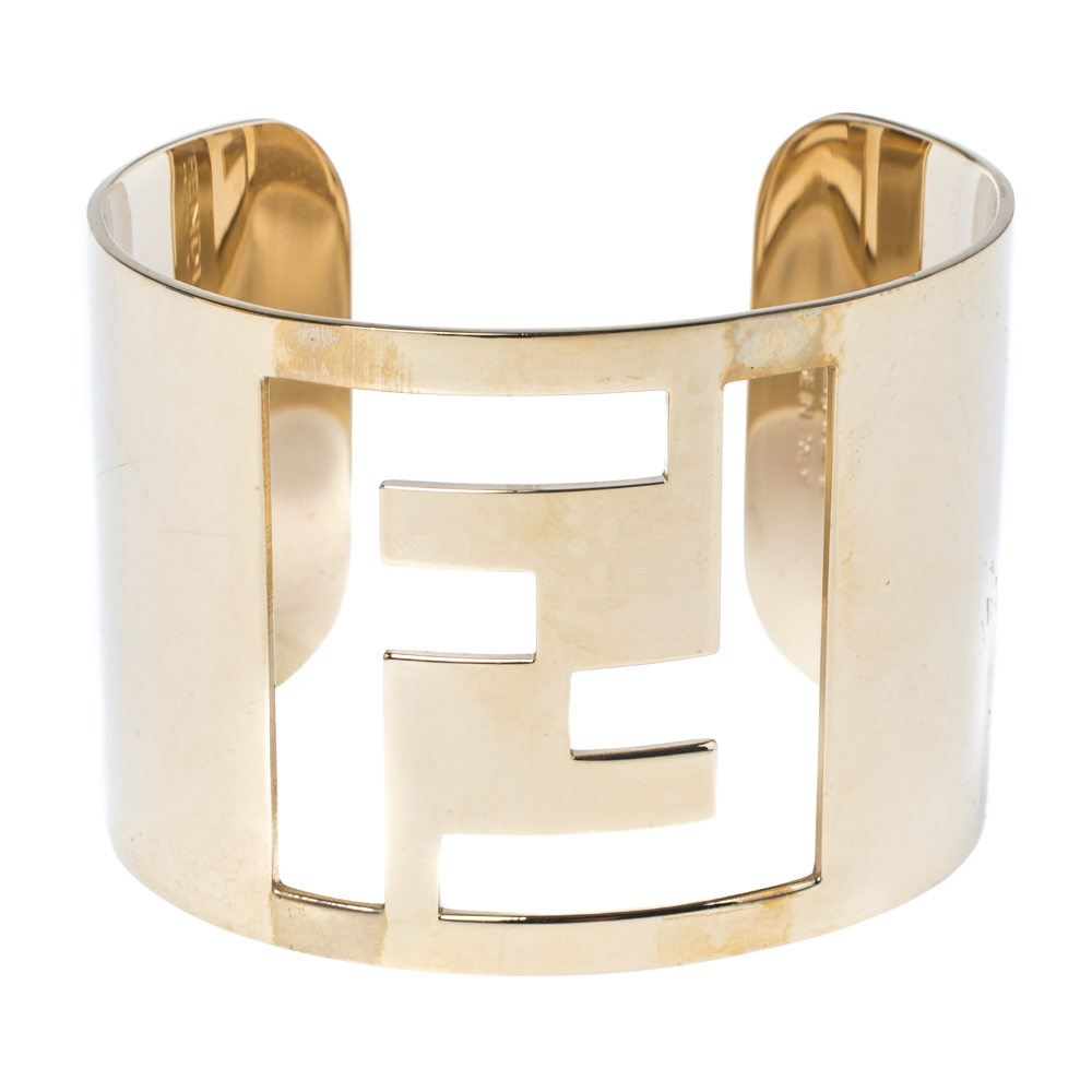 Fendi Gold Tone Zucca Logo Cuff Bracelet Fendi | The Luxury Closet
