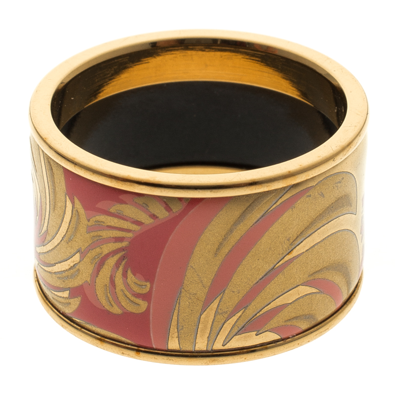 Frey Wille Magic Sphinx Pink Fire Enamel Gold Plated Band Ring Size 53 ...