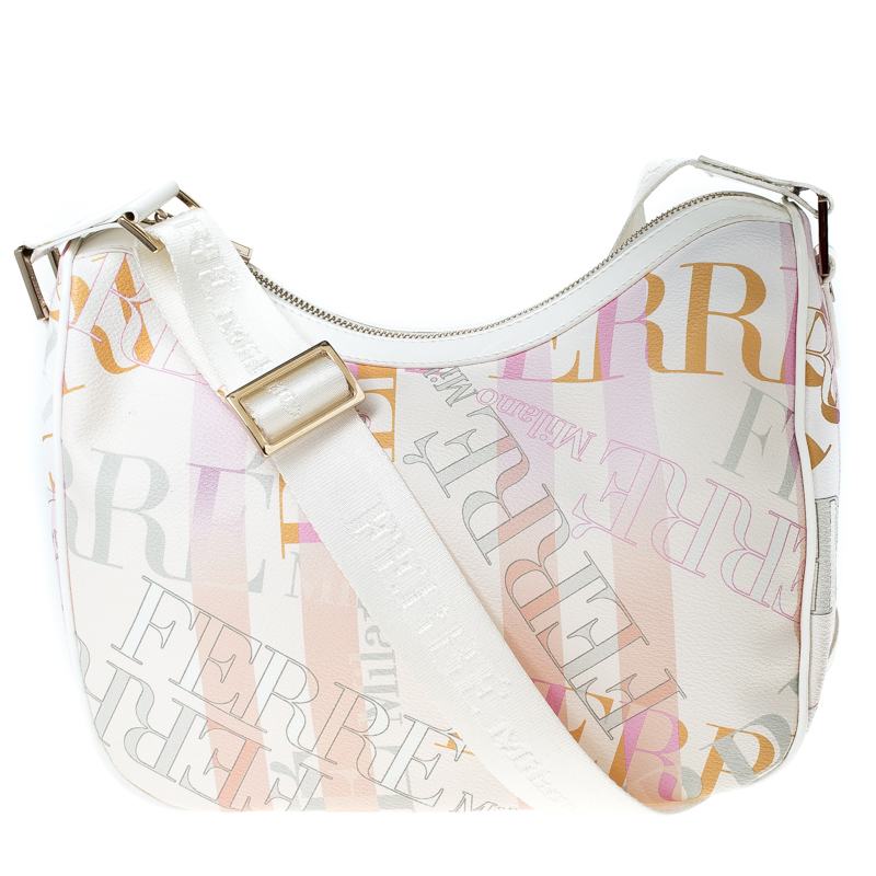 Gianfranco Ferre Multicolor Logo Print PVC and Canvas Shoulder Bag ...