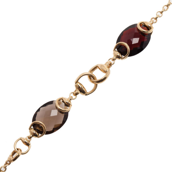 Gucci Red Garnet and Smokey Quartz Candy Horsebit Chain Necklace