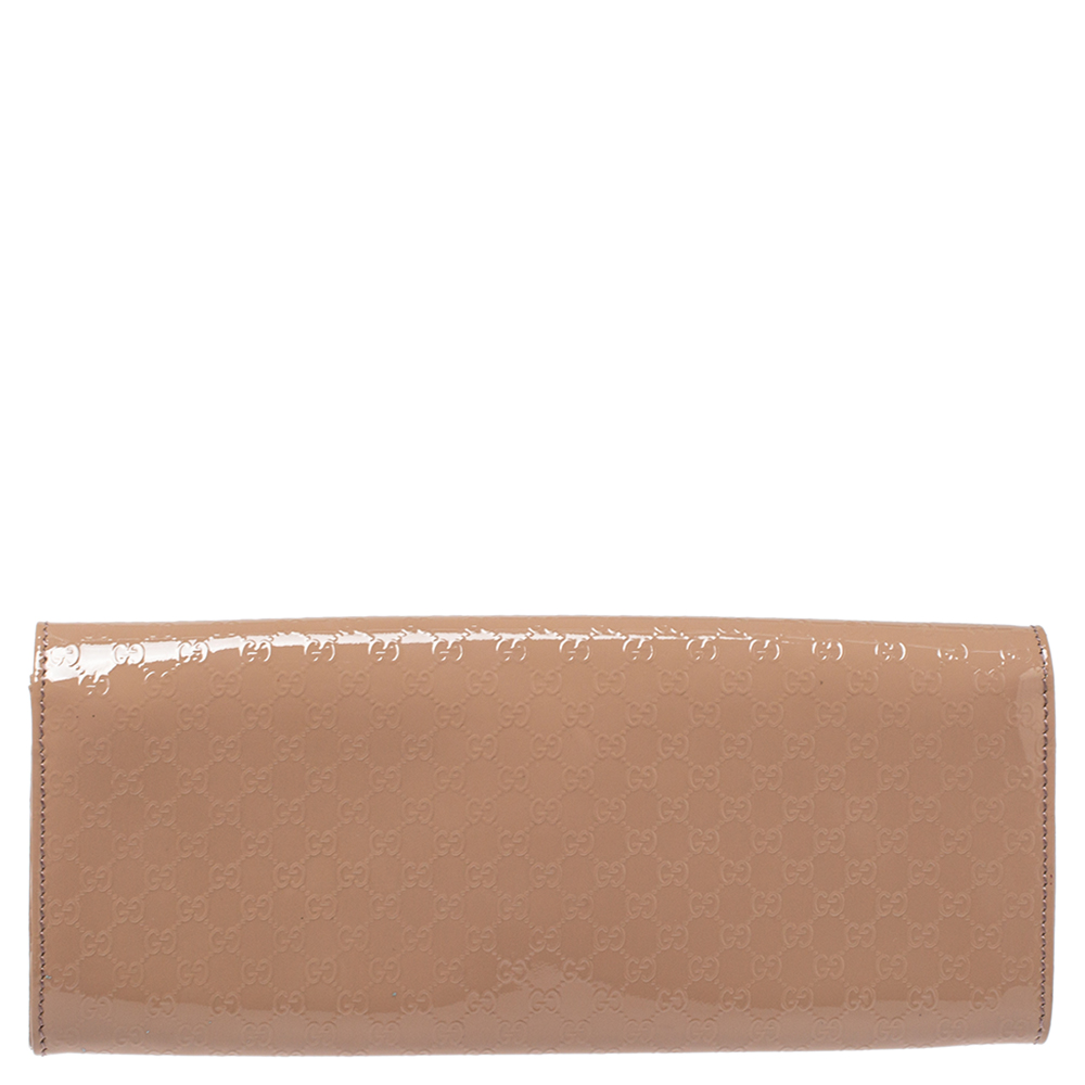 Pre Owned Gucci Beige Microssima Patent Leather Broadway Clutch Modesens