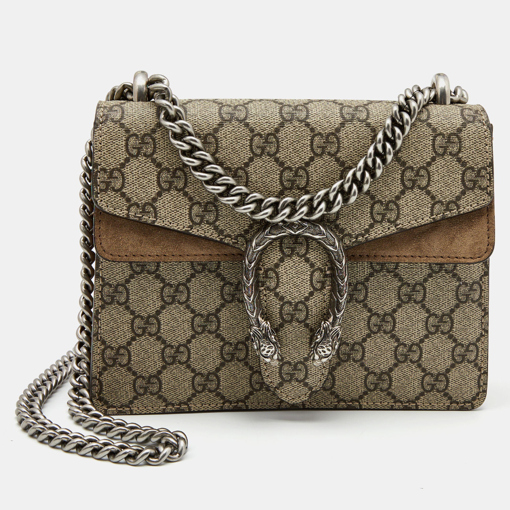 Pre-owned Gucci Beige Gg Supreme Canvas And Suede Mini Dionysus ...