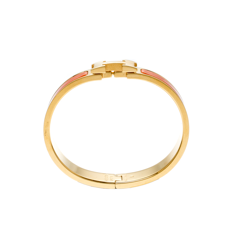 Hermes Clic Clac H Orange Enamel Gold Plated Narrow Bracelet PM Hermes | TLC