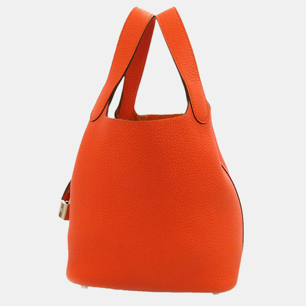Pre-owned Hermes Orange Taurillon Clemence Leather Picotin Lock Pm Top ...