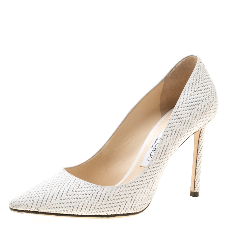 Jimmy Choo White Knitted Nubuck Leather Romy Pointed Toe Pumps Size 37 ...
