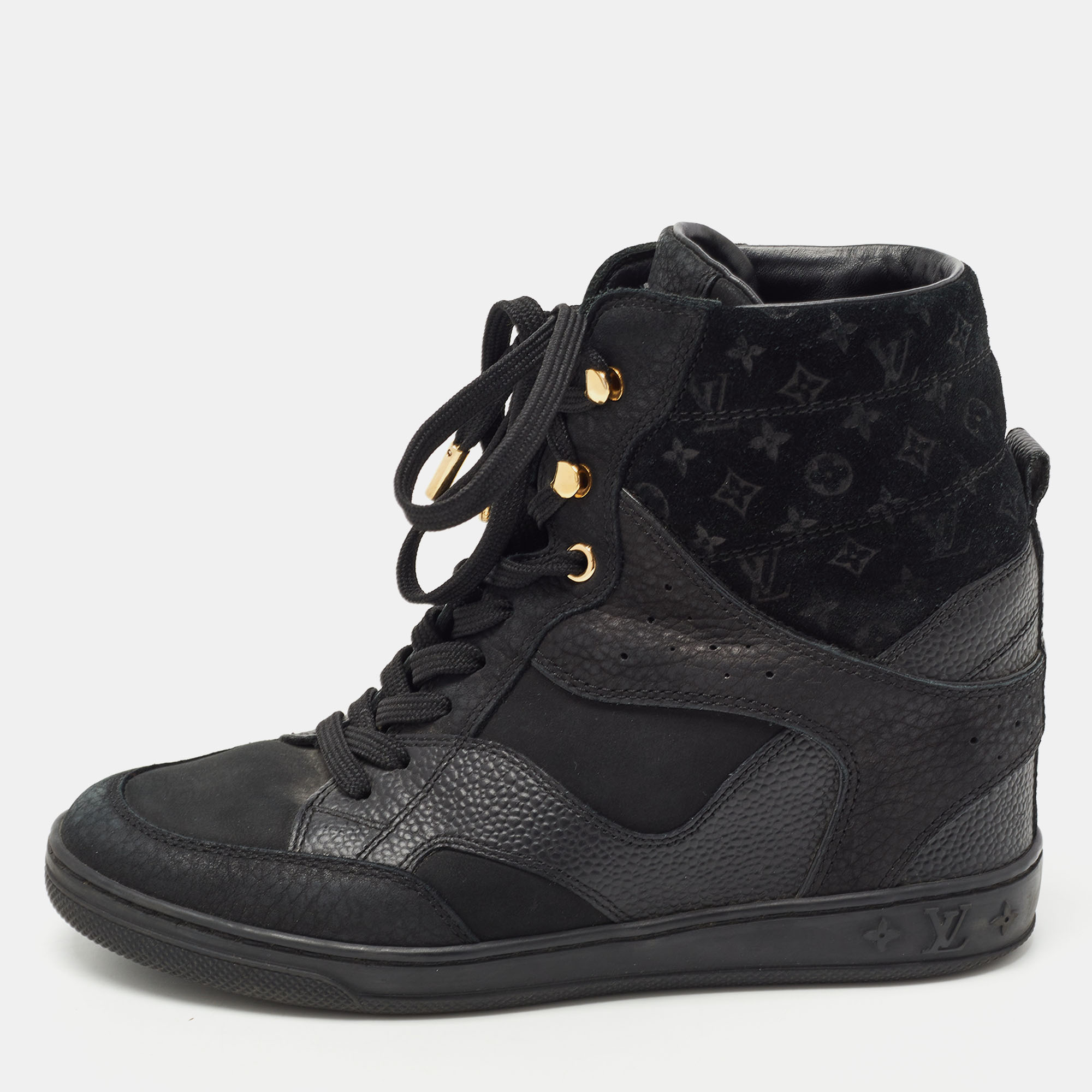 Pre-owned Louis Vuitton Black Leather And Monogram Suede Cliff High Top ...
