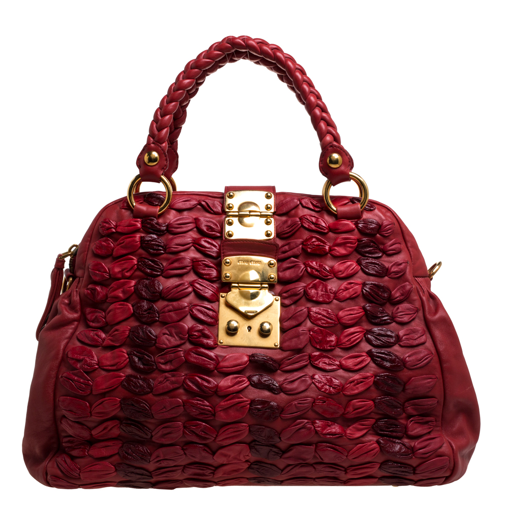 Pre-owned Miu Miu Red Leather Dome Bag | ModeSens