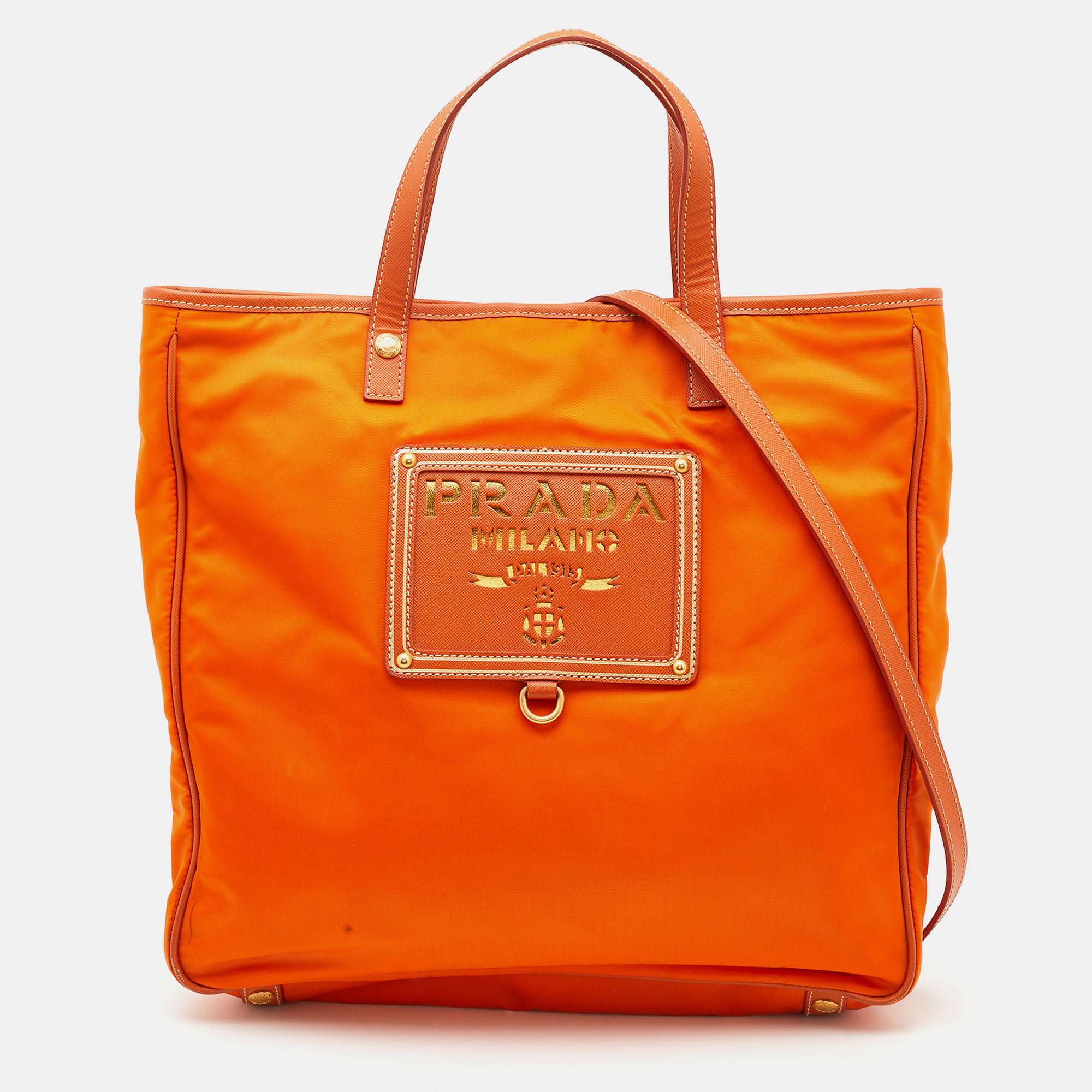 Prada Orange Tessuto Nylon and Saffiano Lux Leather Oro Tote Prada ...