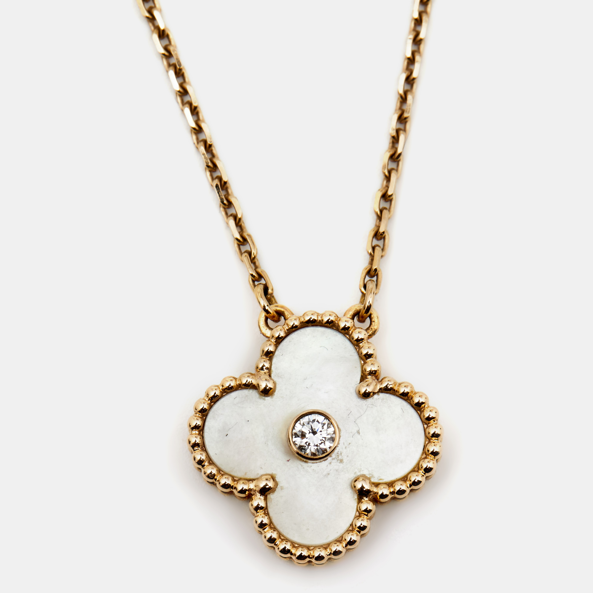 Pre-owned Van Cleef & Arpels Vintage Alhambra Diamond Mother Of Pearl ...