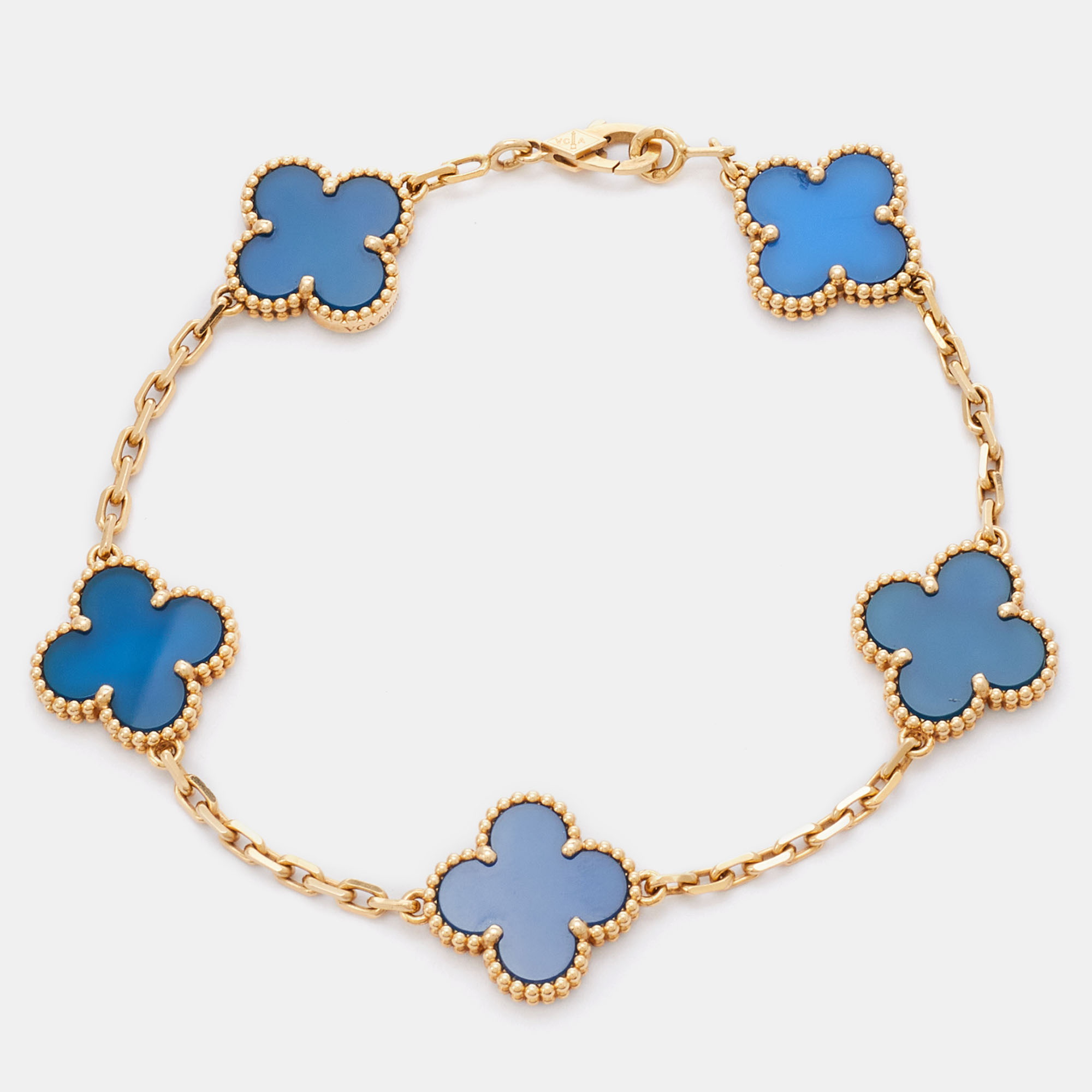 Pre-owned Van Cleef & Arpels Vintage Alhambra 5-motif Agate 18k Yellow ...